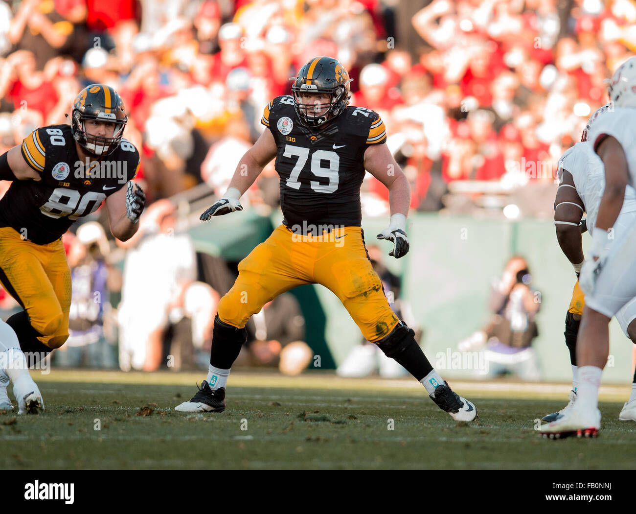 Pasadena, CA. 1st Jan, 2016. Iowa Hawkeyes offensive lineman (79) Sean ...