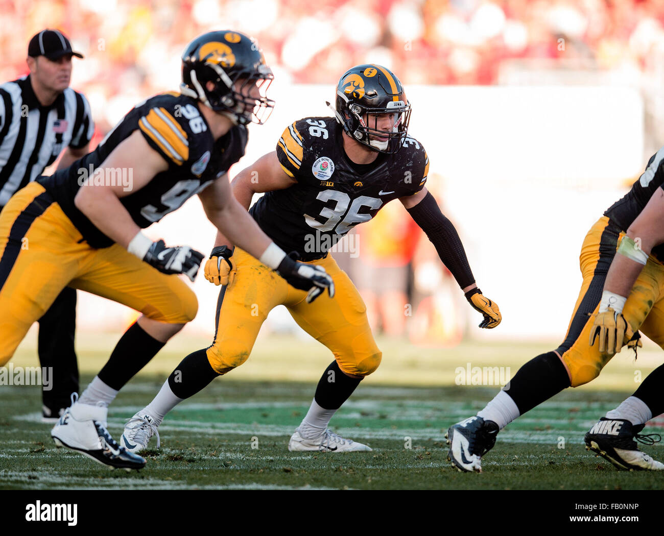 Pasadena, CA. 1st Jan, 2016. Iowa Hawkeyes linebacker (36) Cole Fisher ...
