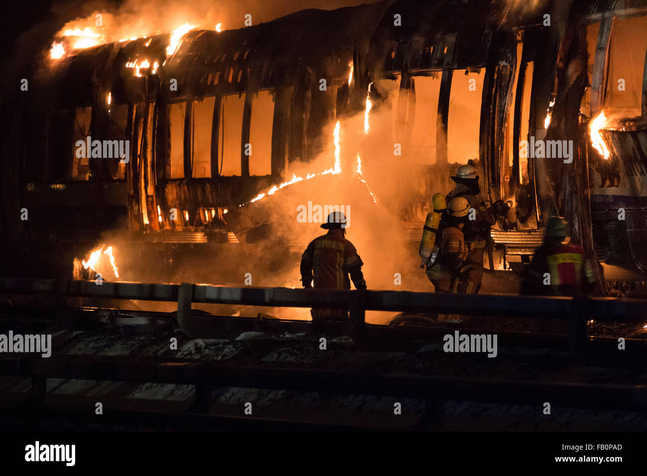 Berlin, Germany. 06th Jan, 2016. A blazing regional train pictured on a ...