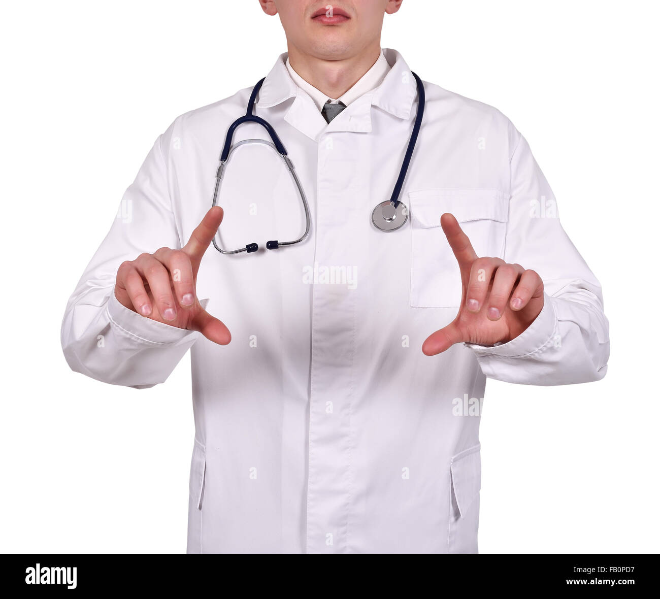 doctor holding invisible object in hand on white background Stock Photo ...