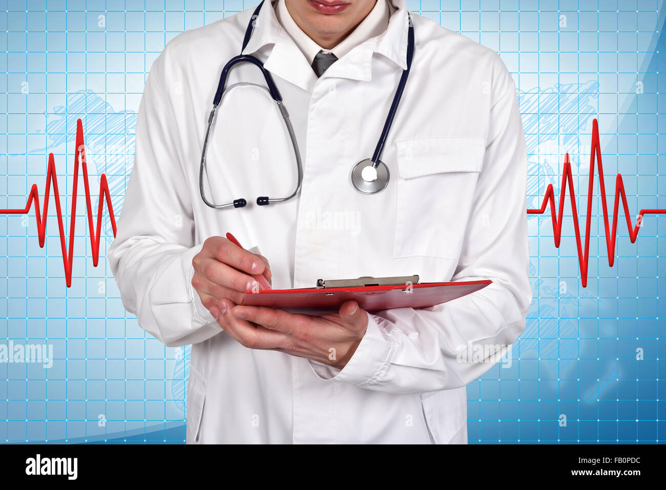 Doctor writes diagnosis in folder, close up Stock Photo - Alamy