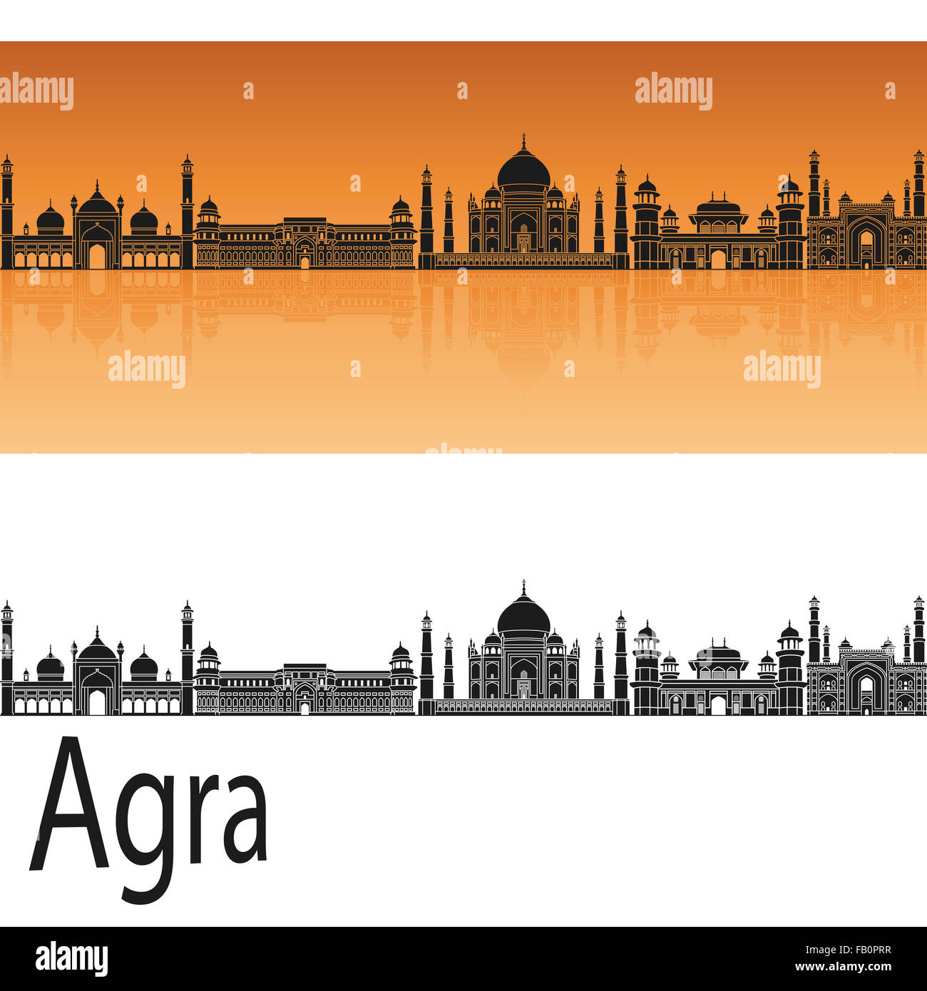 Agra skyline in orange background in editable vector file Stock Photo ...