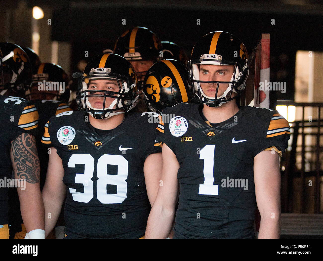 Pasadena, CA. 1st Jan, 2016. Iowa Hawkeyes kicker (1) Marshall Koehn ...