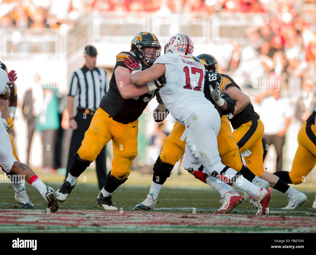 Pasadena, CA. 1st Jan, 2016. Iowa Hawkeyes offensive lineman (79) Sean ...