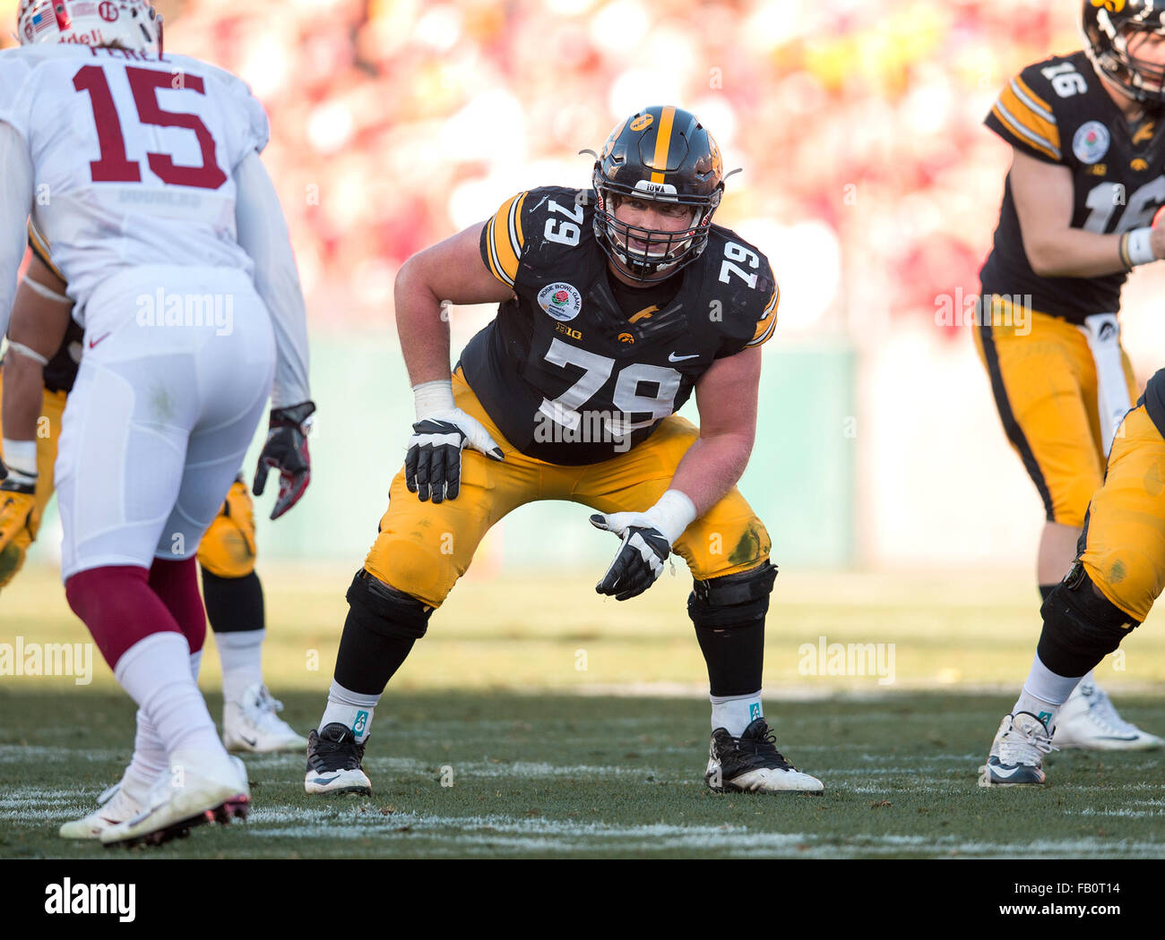 Pasadena, CA. 1st Jan, 2016. Iowa Hawkeyes offensive lineman (79) Sean ...