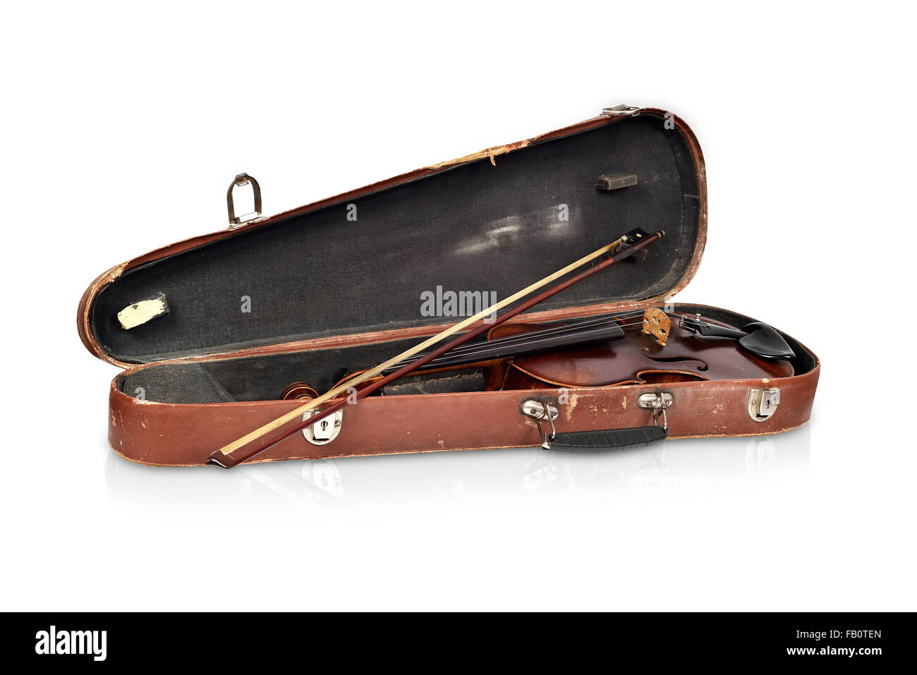 antique fiddle-case and violin on a white background Stock Photo - Alamy
