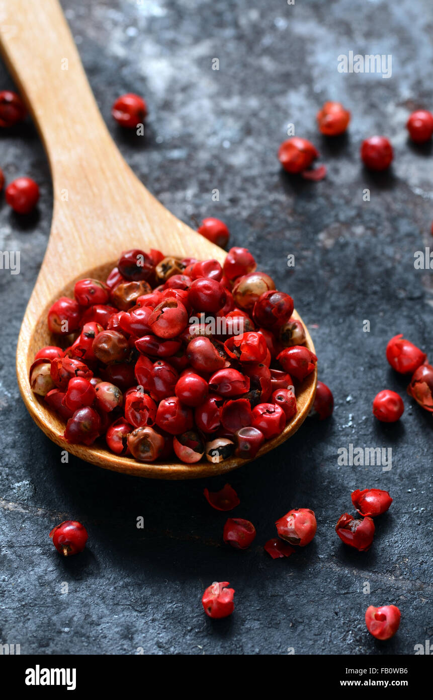 Pink peppercorns, also called "Brazil Pepper", close up image Stock ...