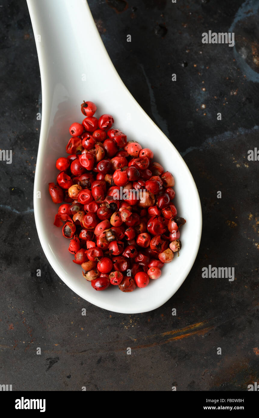 Pink peppercorns, also called "Brazil Pepper", close up image Stock ...