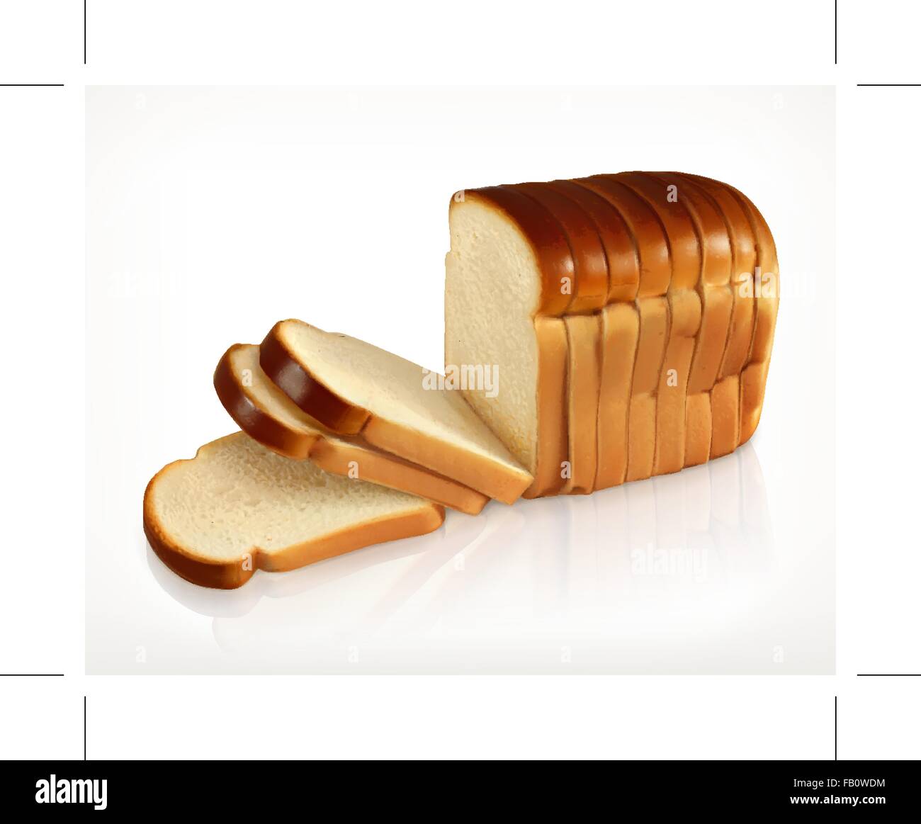 Bread, bakery icon, sliced fresh wheat bread isolated on white ...