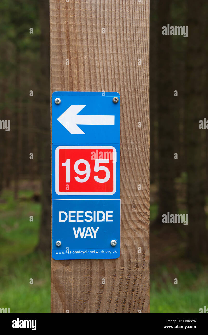 Signpost showing the Deeside Way route - near Banchory, Aberdeenshire ...