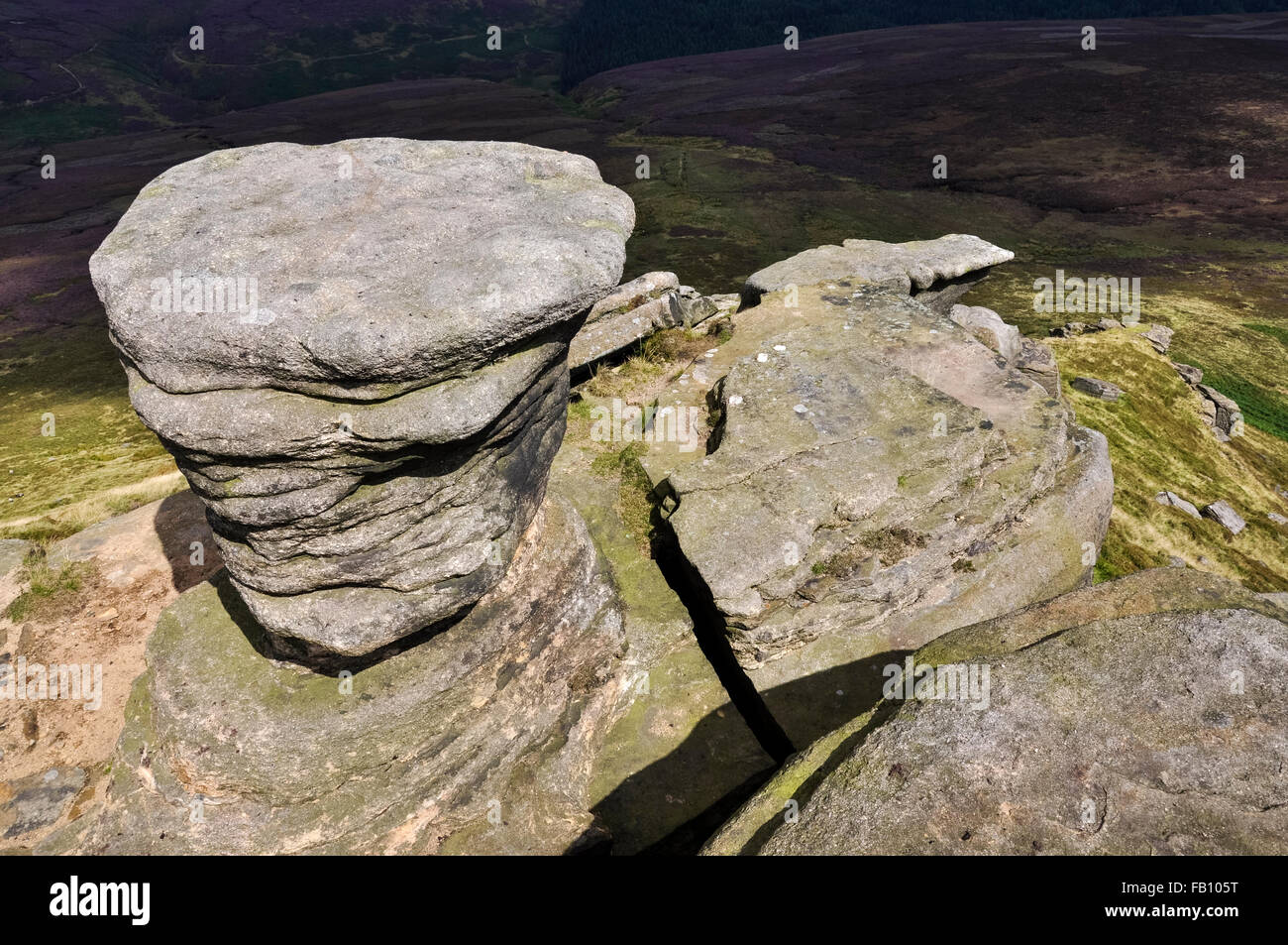 A gritstone feature at Fairbrook Naze in the Peak District, Derbyshire ...
