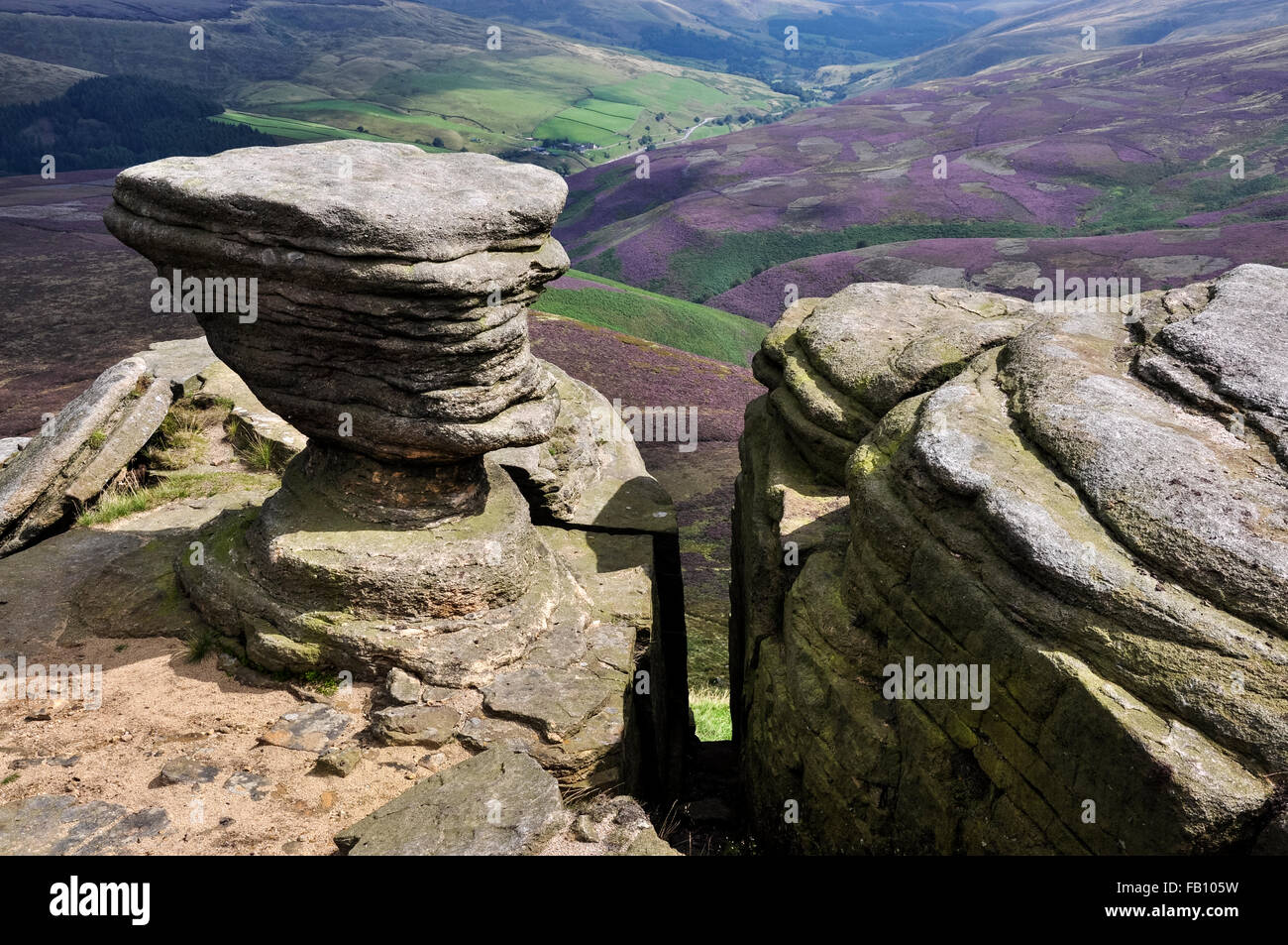 A gritstone feature at Fairbrook Naze in the Peak District, Derbyshire ...