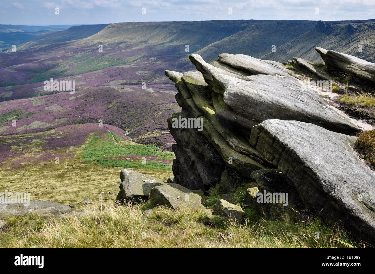 Rocky outcrop on Fairbrook Naze in the Peak District, Derbyshire. View ...