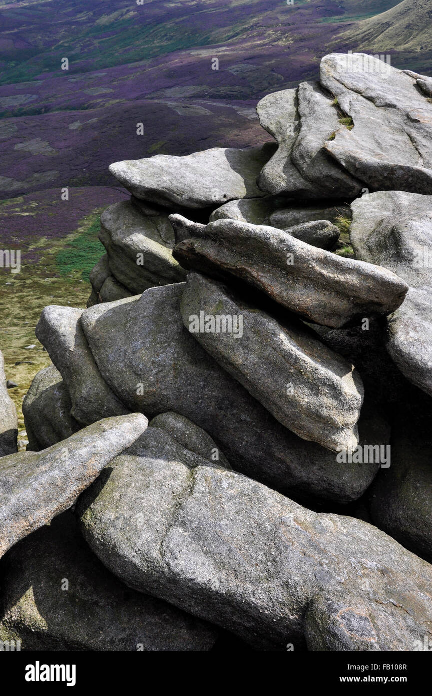 Pile of weathered gritstone rocks in fantastical shapes on Fairbrook ...
