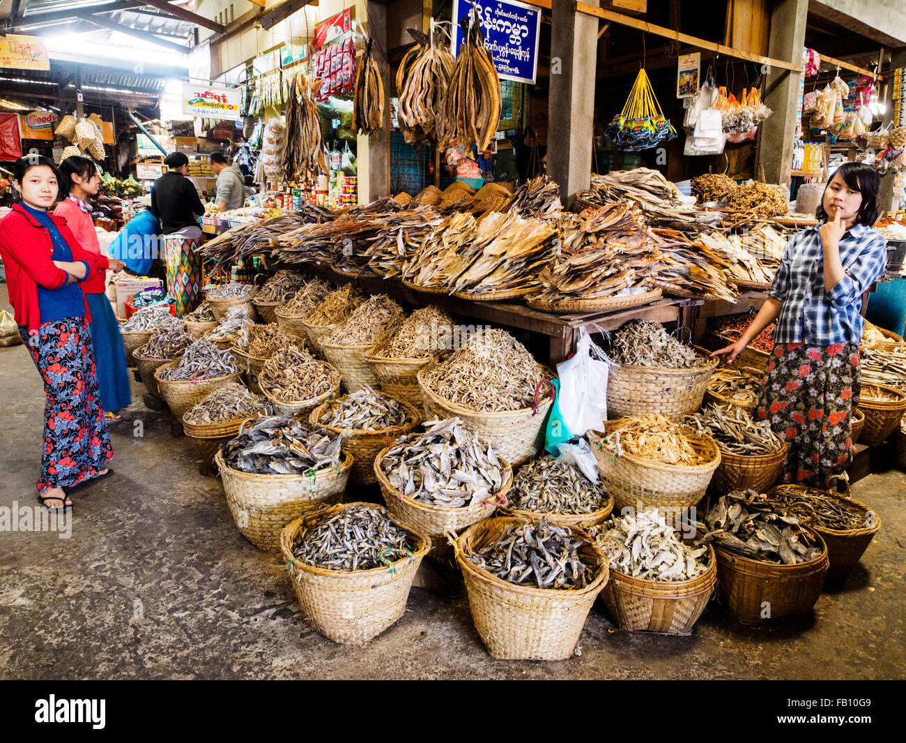 Dried freshwater fish shop in a market of Myitkyina Stock Photo - Alamy