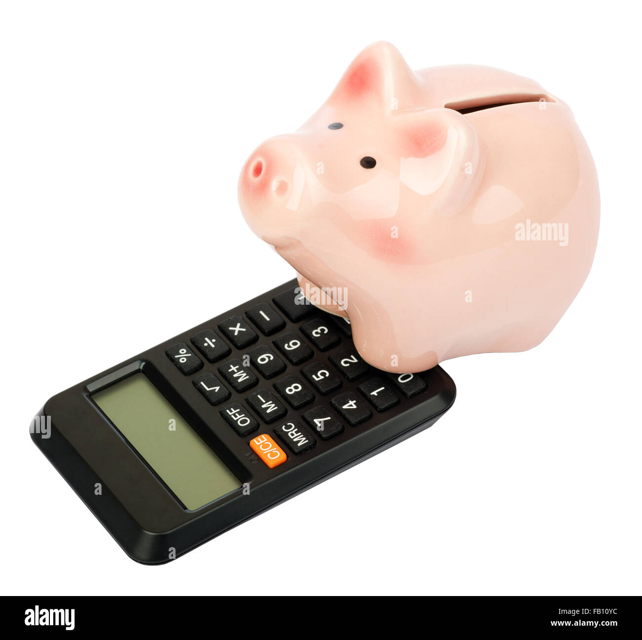 Piggy bank with calculator Stock Photo - Alamy