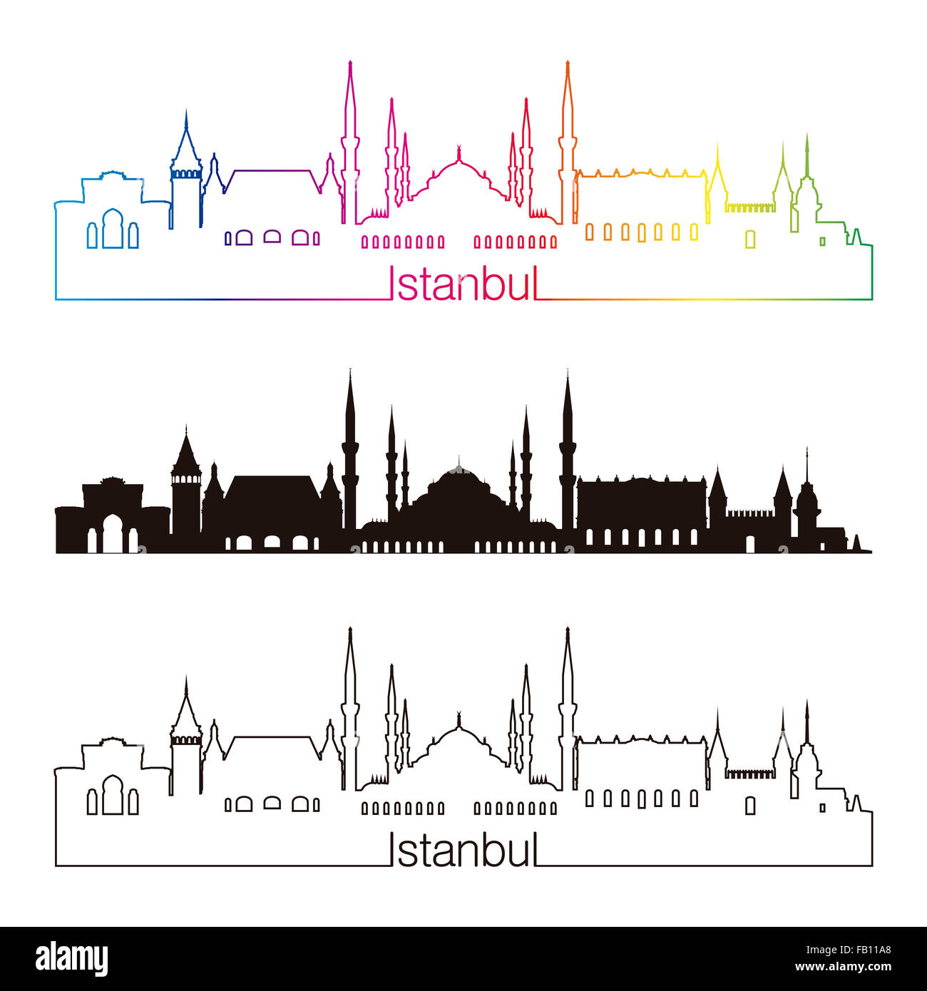Istanbul skyline linear style with rainbow in editable vector file ...