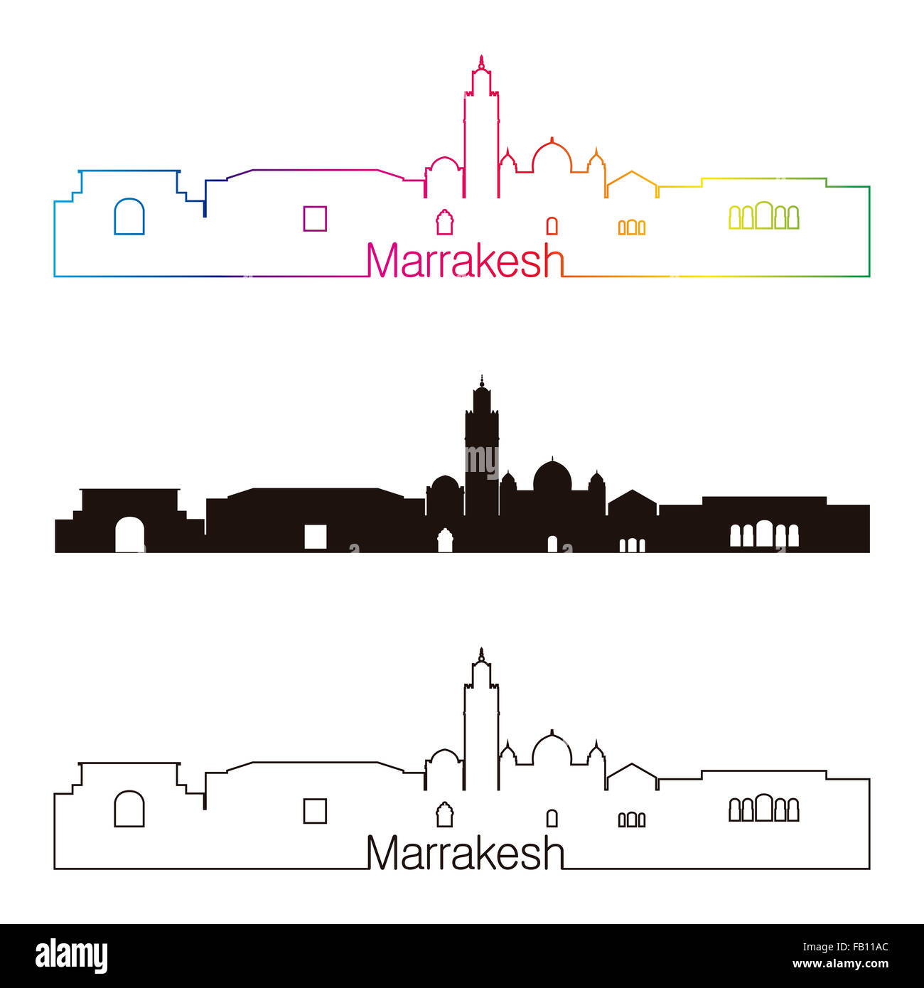 Marrakesh skyline linear style with rainbow in editable vector file ...
