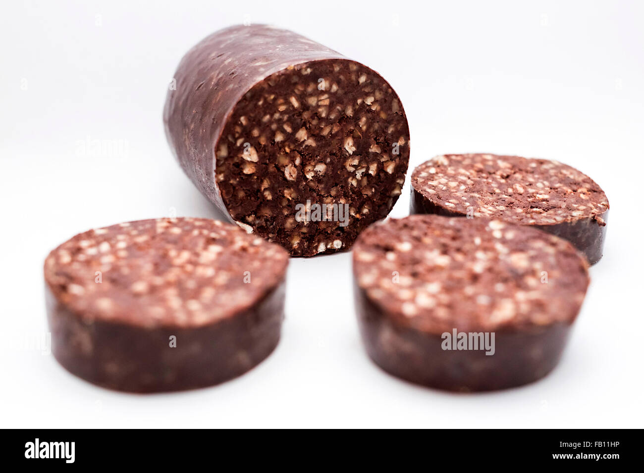 A sliced Black Pudding sausage Stock Photo - Alamy