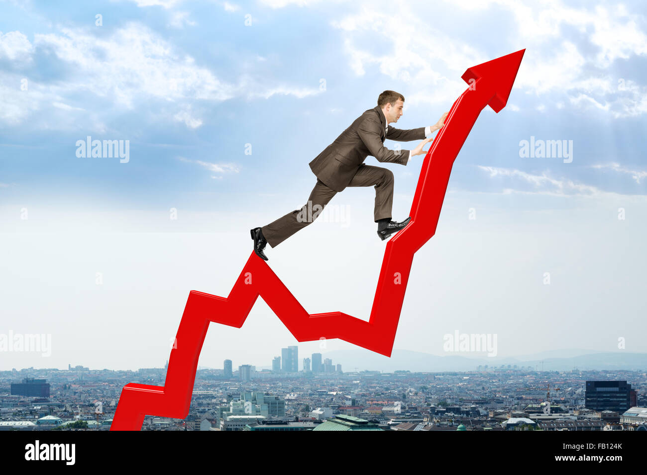 Businessman climbing up arrow Stock Photo - Alamy