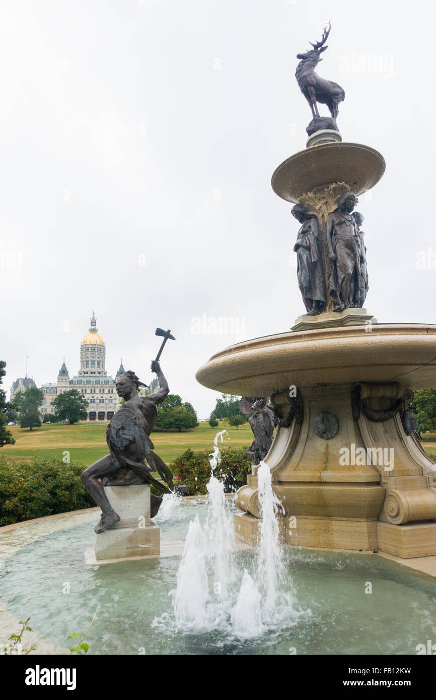 Corning Fountain in Bushnell park in front of the state capital ...