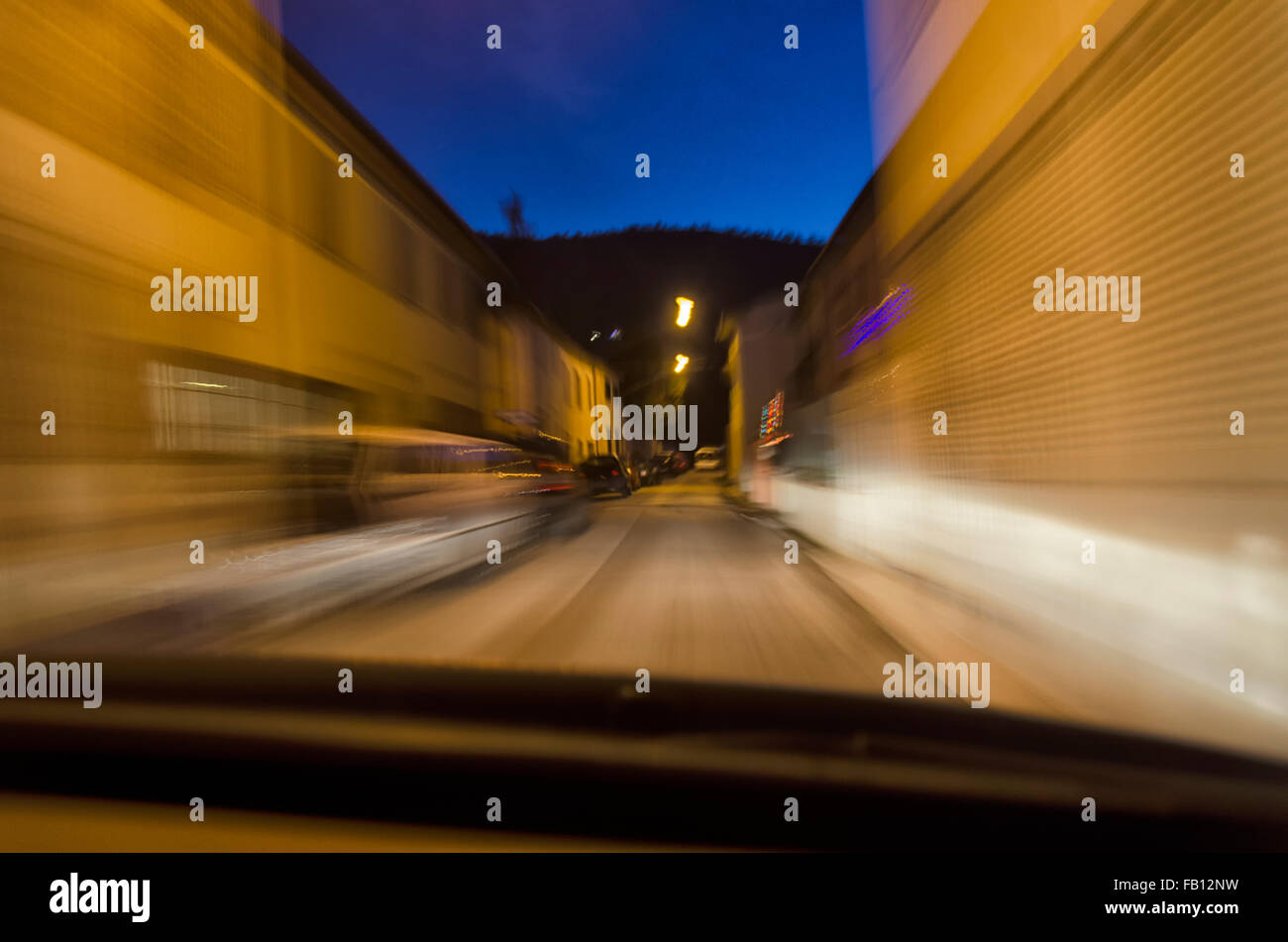 Inside view of a car in narrow street Stock Photo - Alamy