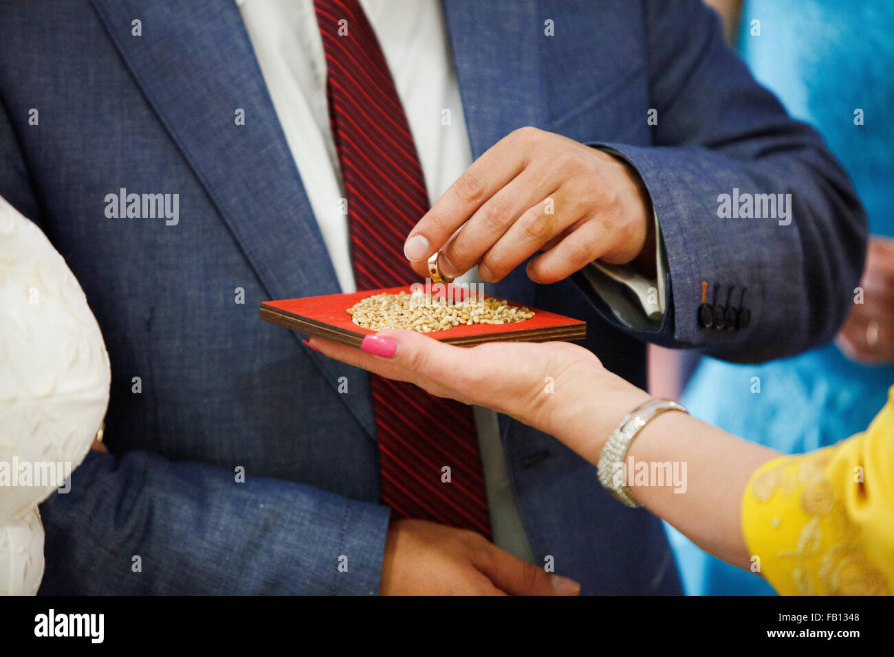 bride and groom are changing rings on wedding Stock Photo - Alamy