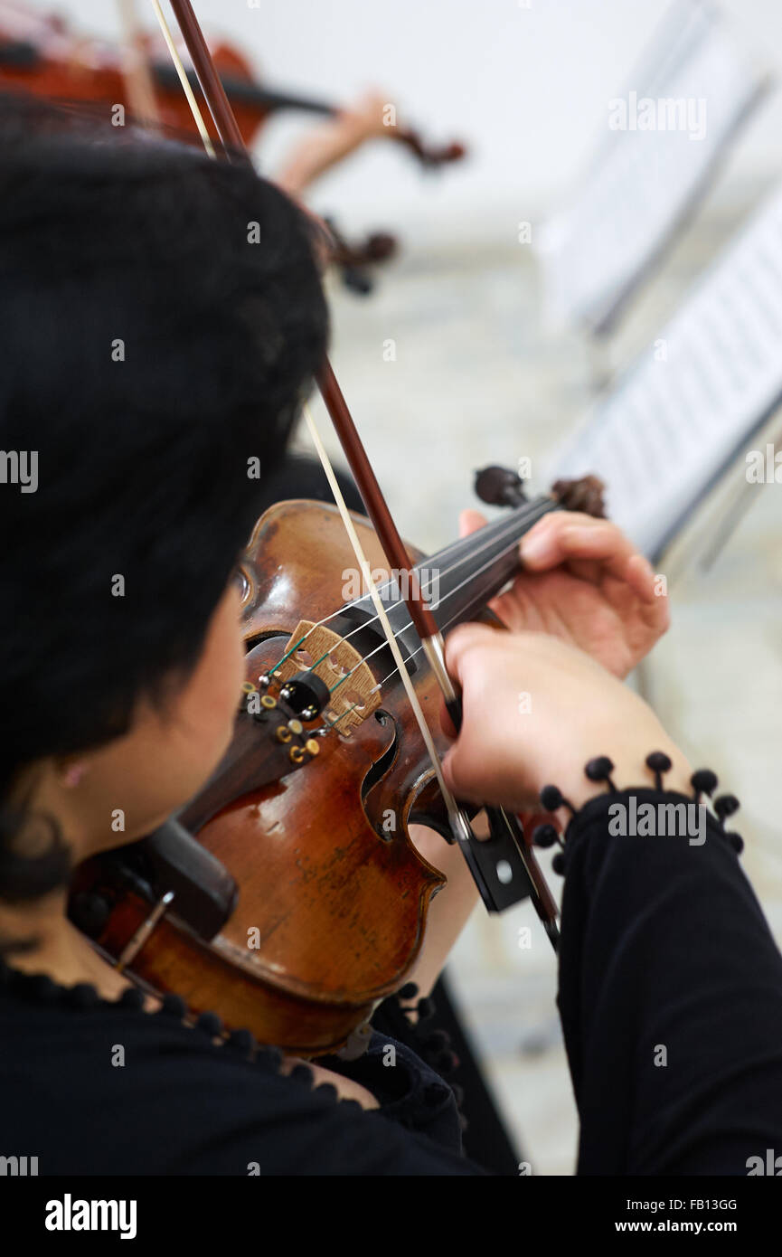 Woman Violinist Playing Classical Violin Music in Musical Performance ...