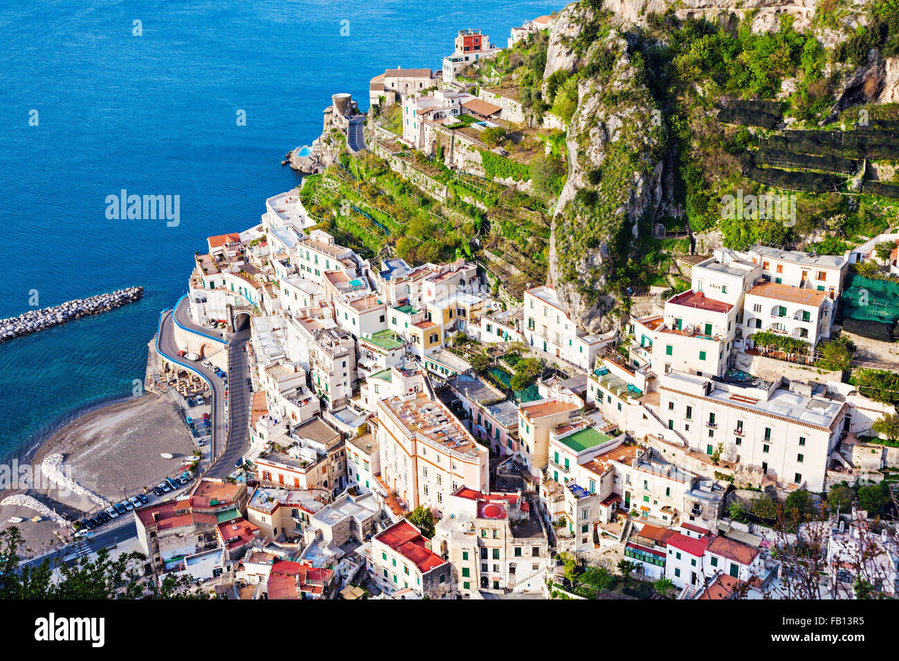 Aerial view of coastal town Stock Photo - Alamy
