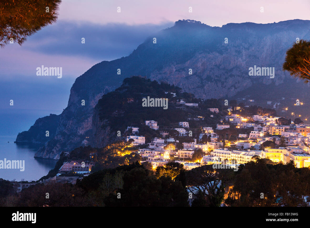 Town at dusk Stock Photo - Alamy