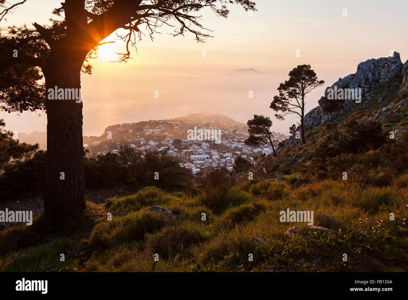 Town at sunset Stock Photo - Alamy