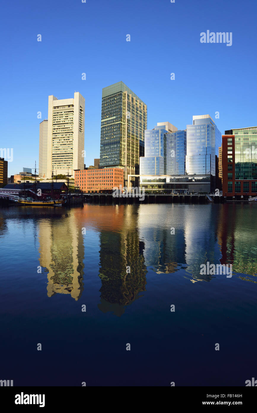 City waterfront reflected in Fort Point Channel Stock Photo - Alamy