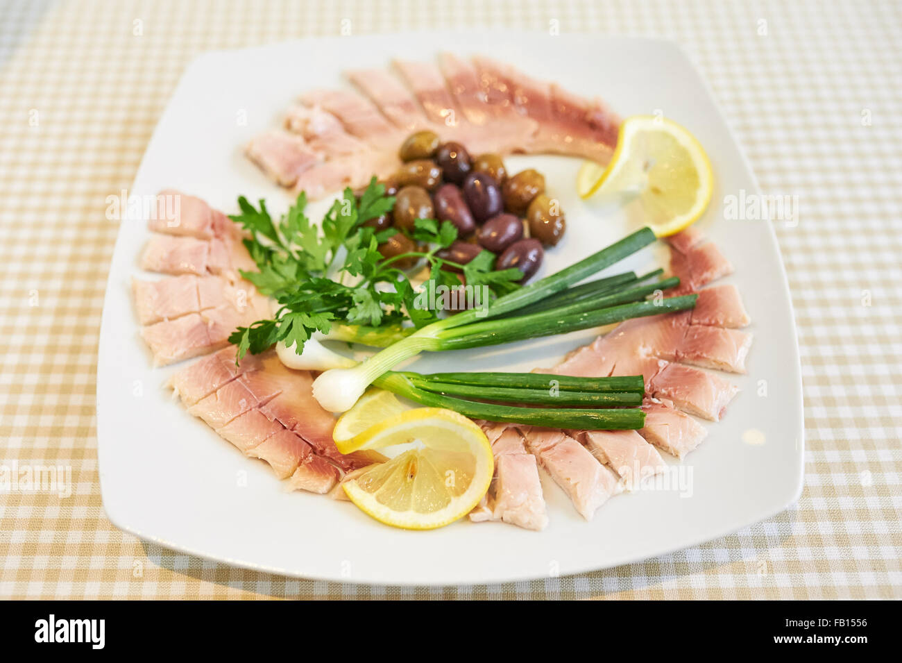 Plate with Slicing Fish Stock Photo - Alamy