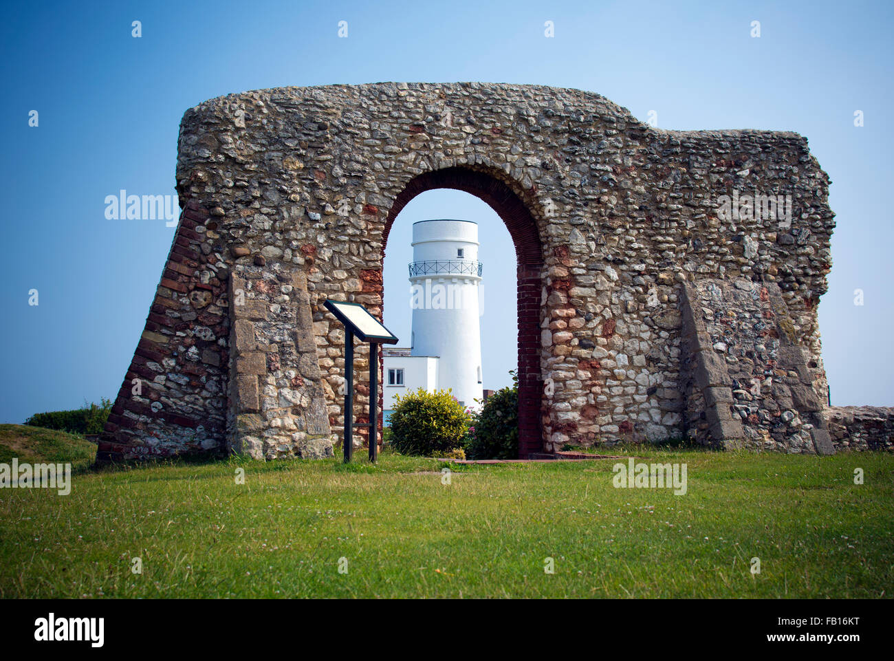 Old Hunstanton Lighthouse seen through the remains of St Edmund's ...