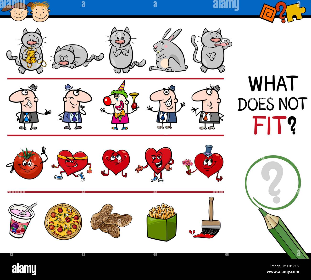 Cartoon Illustration of Finding Wrong Item in the Row Educational Task ...