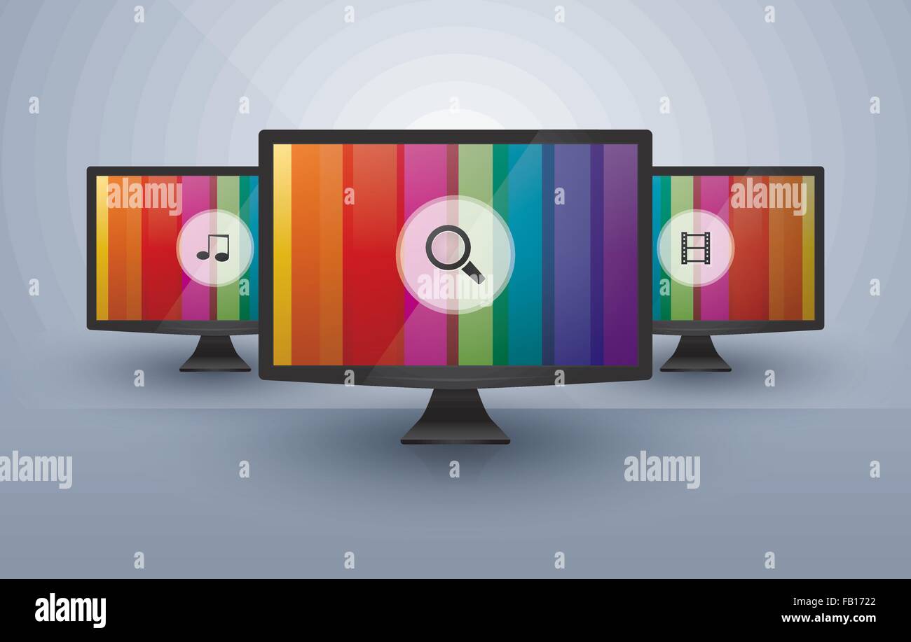 Three monitors with media icons Stock Vector Image & Art - Alamy