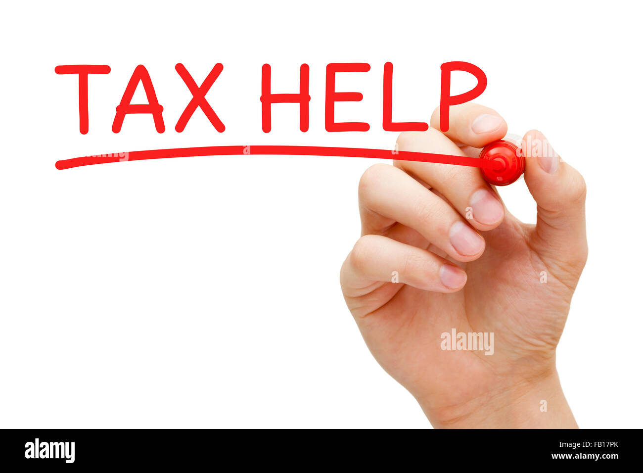 Hand writing Tax Help with red marker on transparent wipe board Stock ...