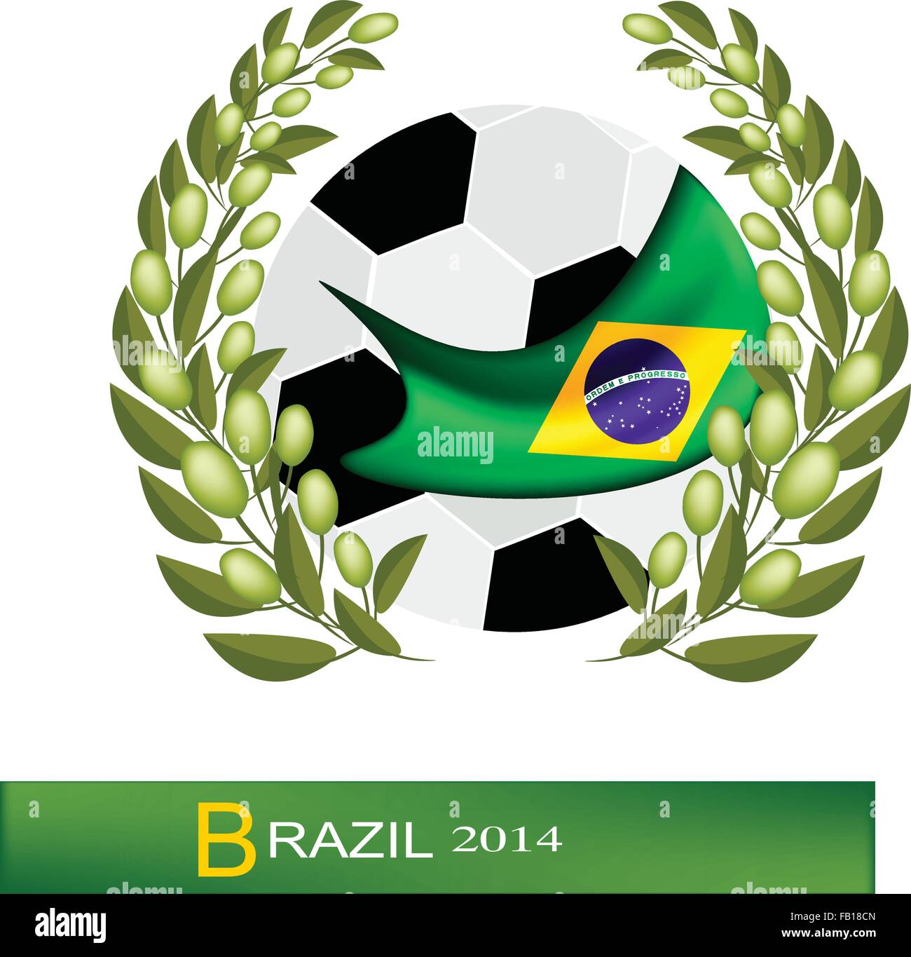 Brazil 2014, A Soccer Ball with Olive Laurel Wreath of Final Football ...