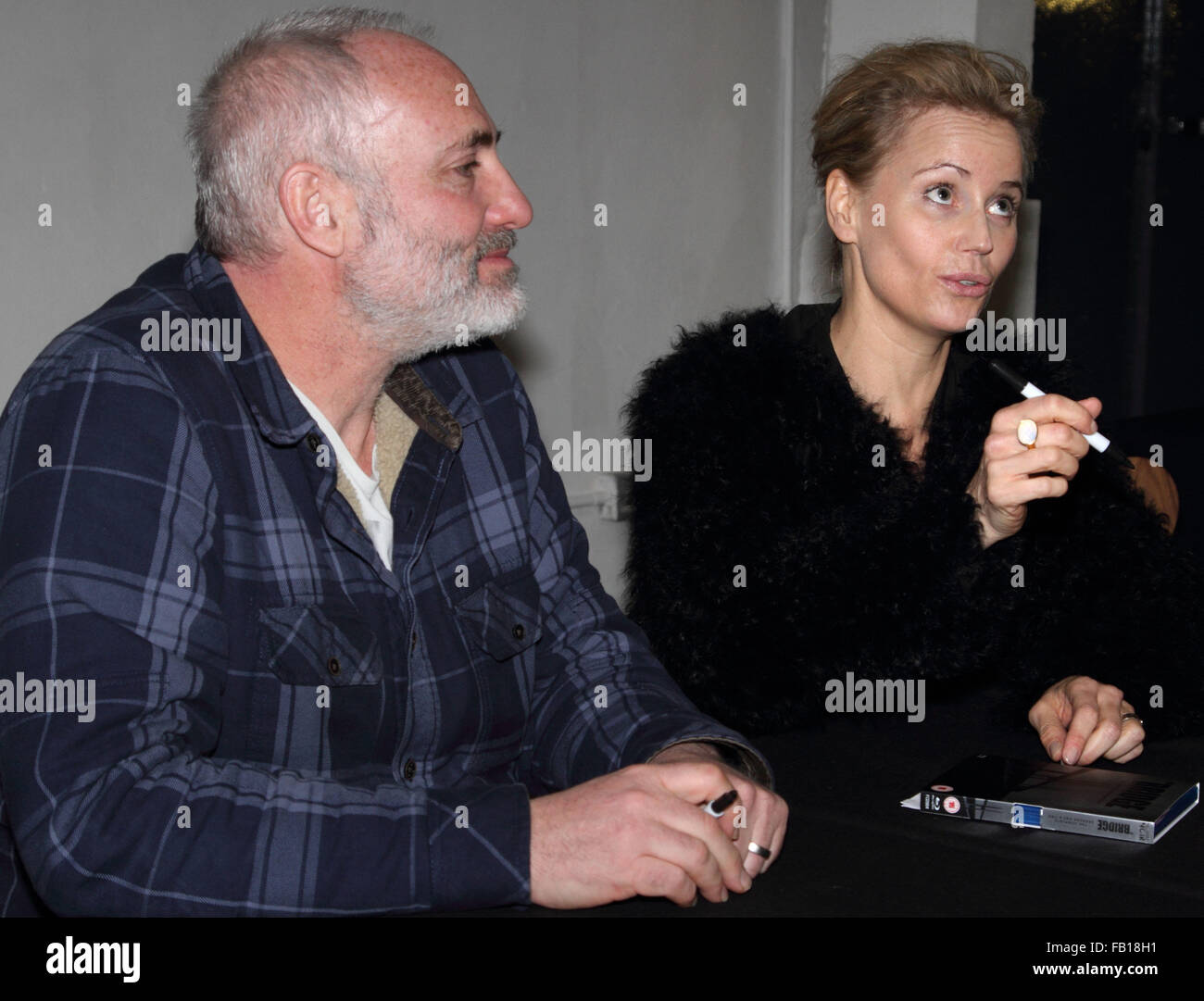 London. UK. Kim Bodnia and Sofia Helin (The Bridge) at the Nordicana ...