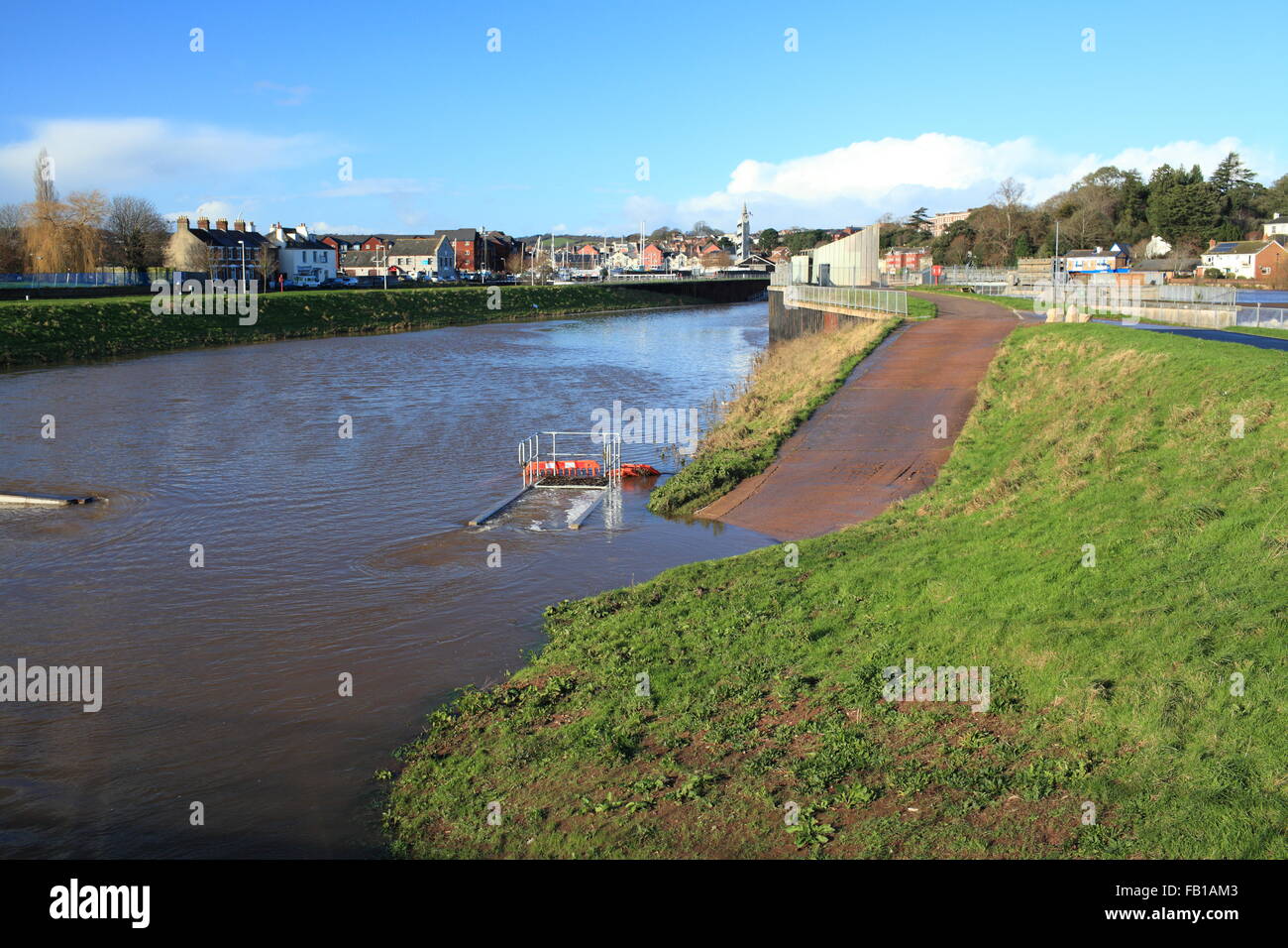 Exeter flood relief channel in operation after recent heavy rain, Devon ...