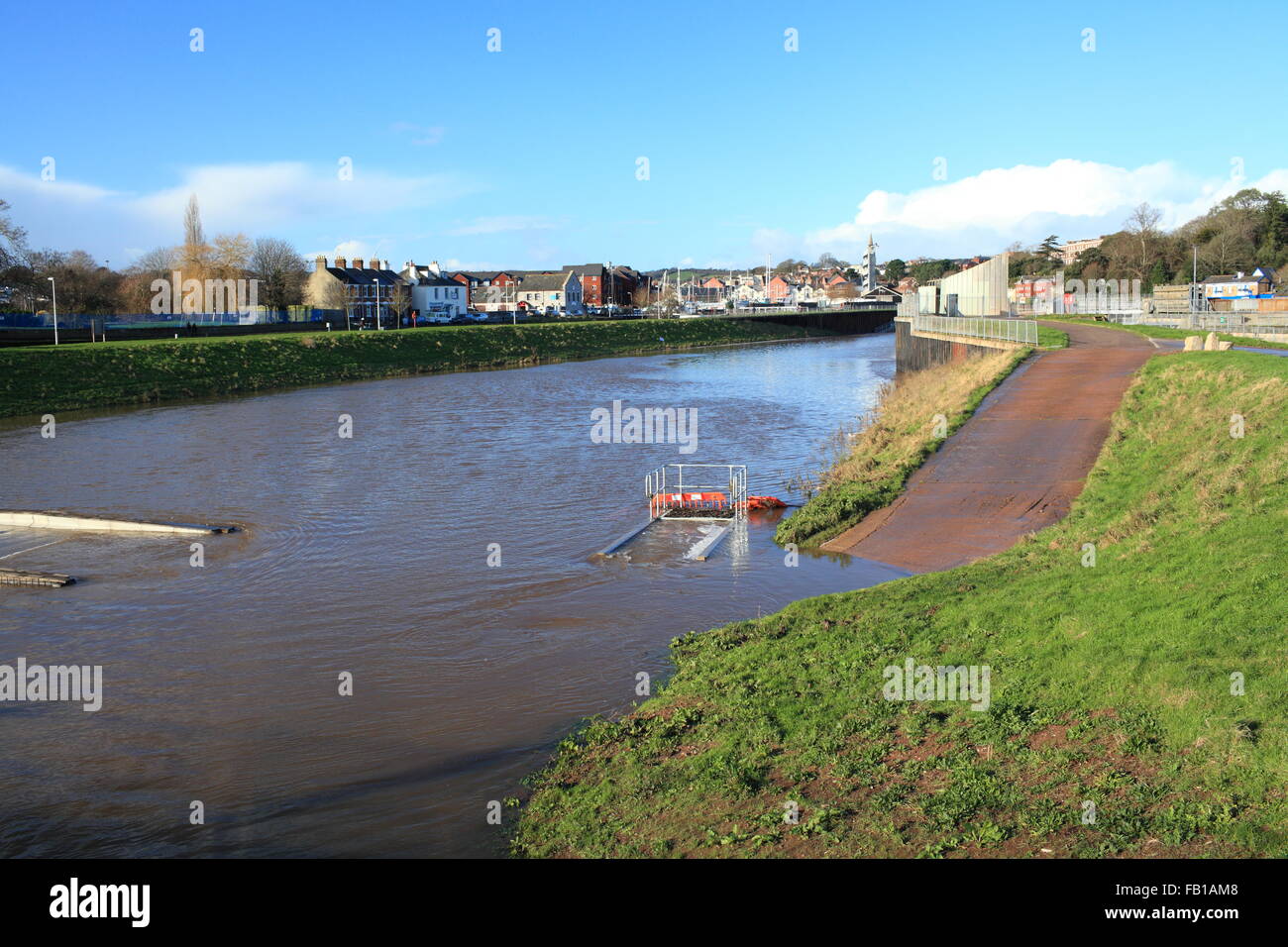 Exeter flood relief channel in operation after recent heavy rain, Devon ...