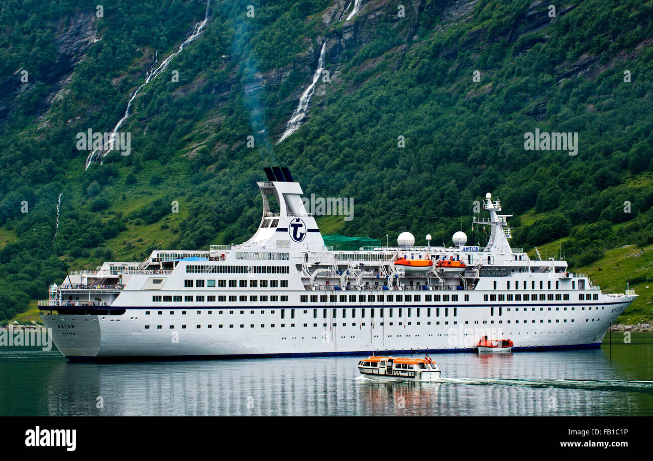 Cruise ship MS Astor in Geirangerfjord, Geiranger, Norway Stock Photo ...