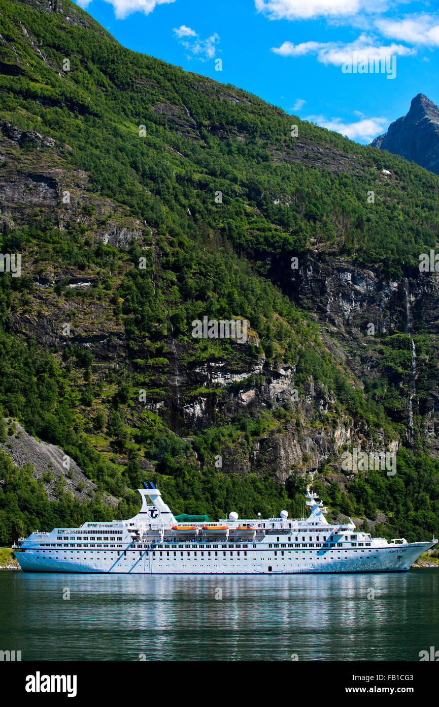 Cruise ship MS Astor in Geirangerfjord, Geiranger, Norway Stock Photo ...