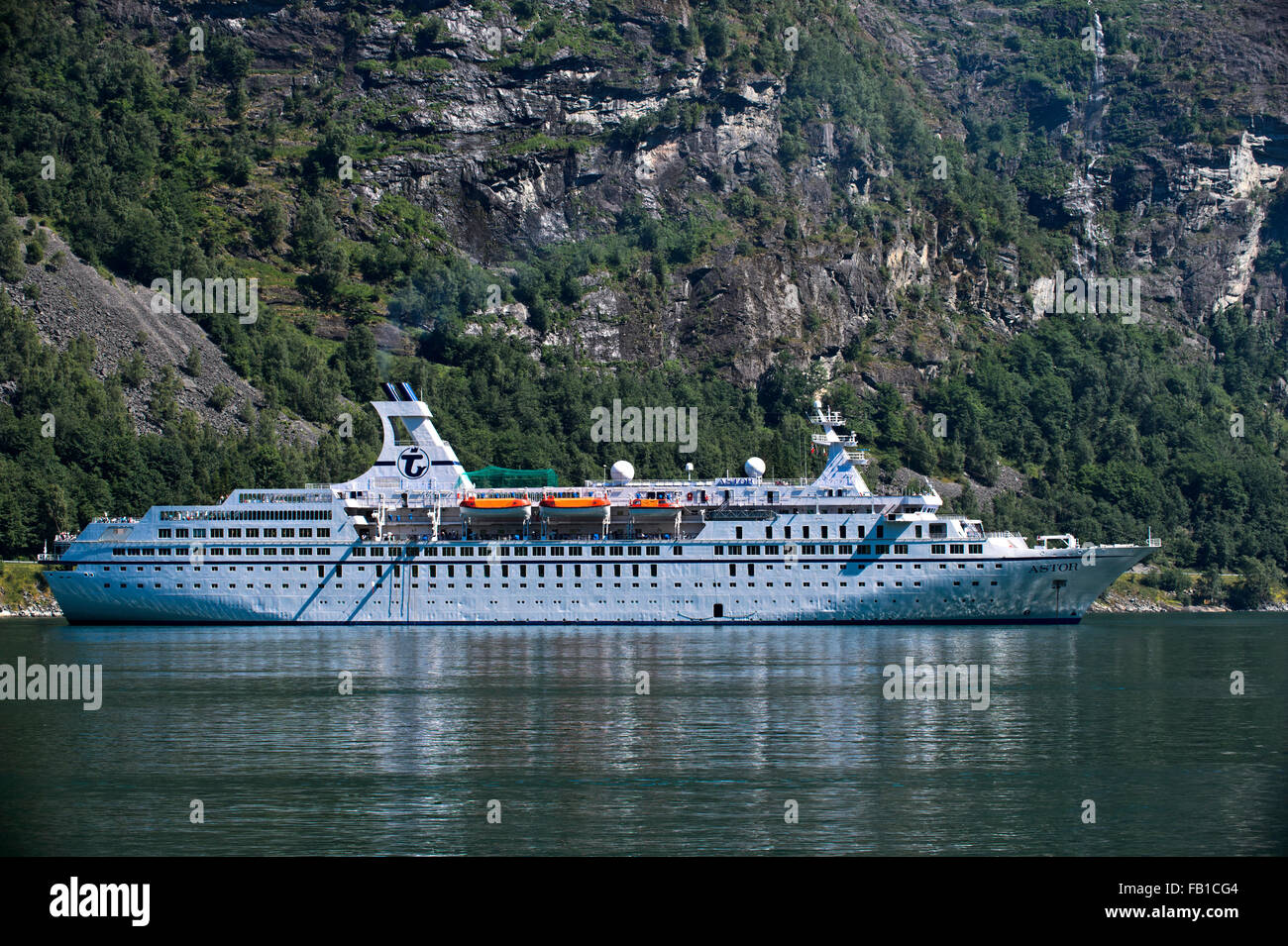 Cruise ship MS Astor in Geirangerfjord, Geiranger, Norway Stock Photo ...