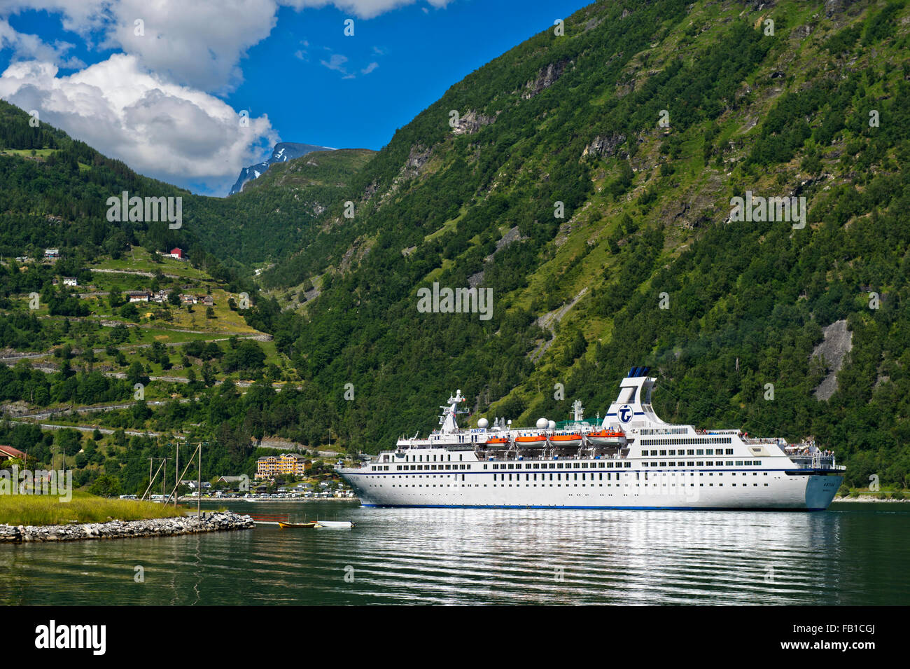 Cruise ship MS Astor in Geirangerfjord, Geiranger, Norway Stock Photo ...