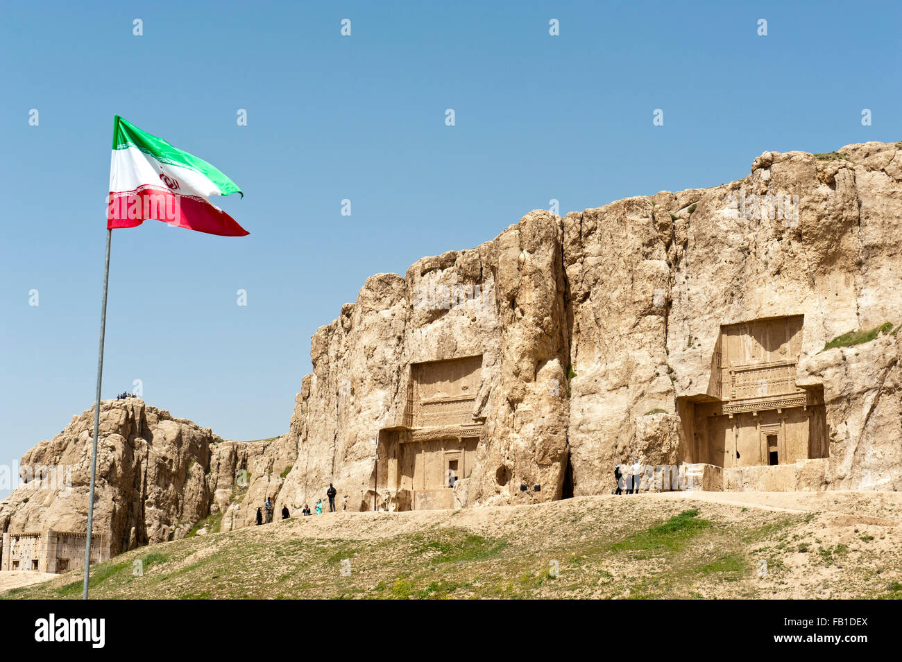 Iranian national flag, two Achaemenid tombs, the graves of Darius II ...
