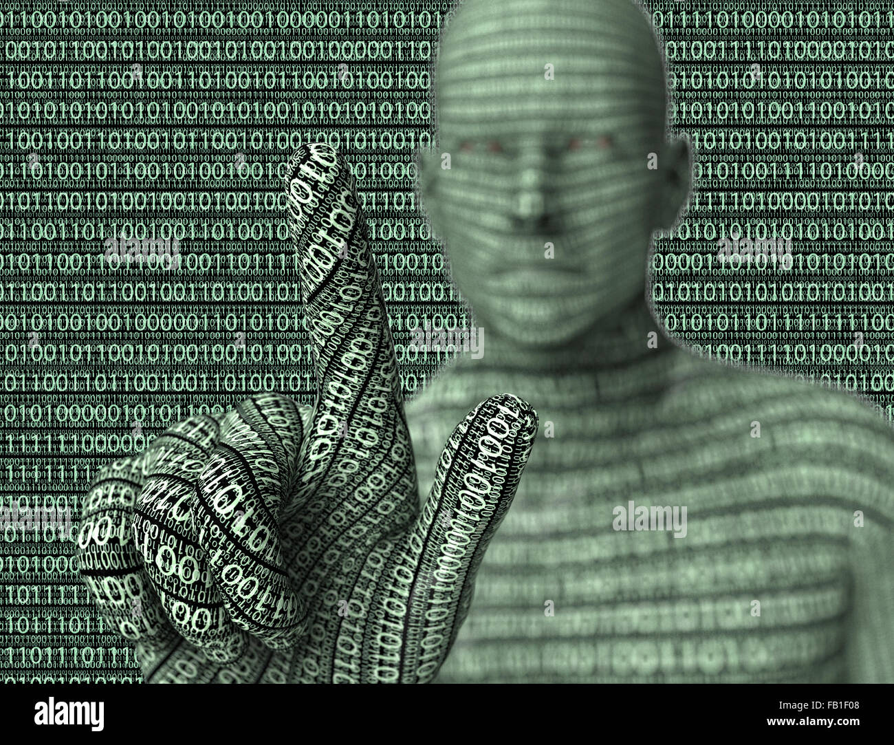 electronic man pressing virtual computer screen Stock Photo - Alamy