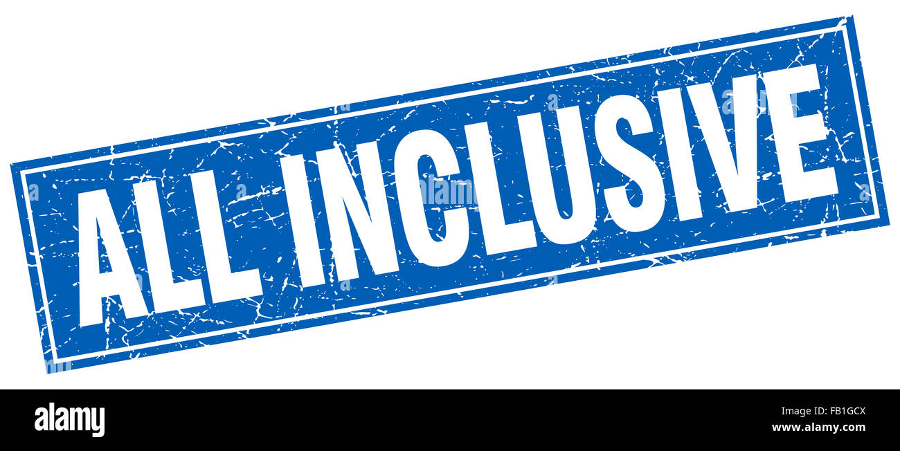 all inclusive blue square grunge stamp on white Stock Photo - Alamy