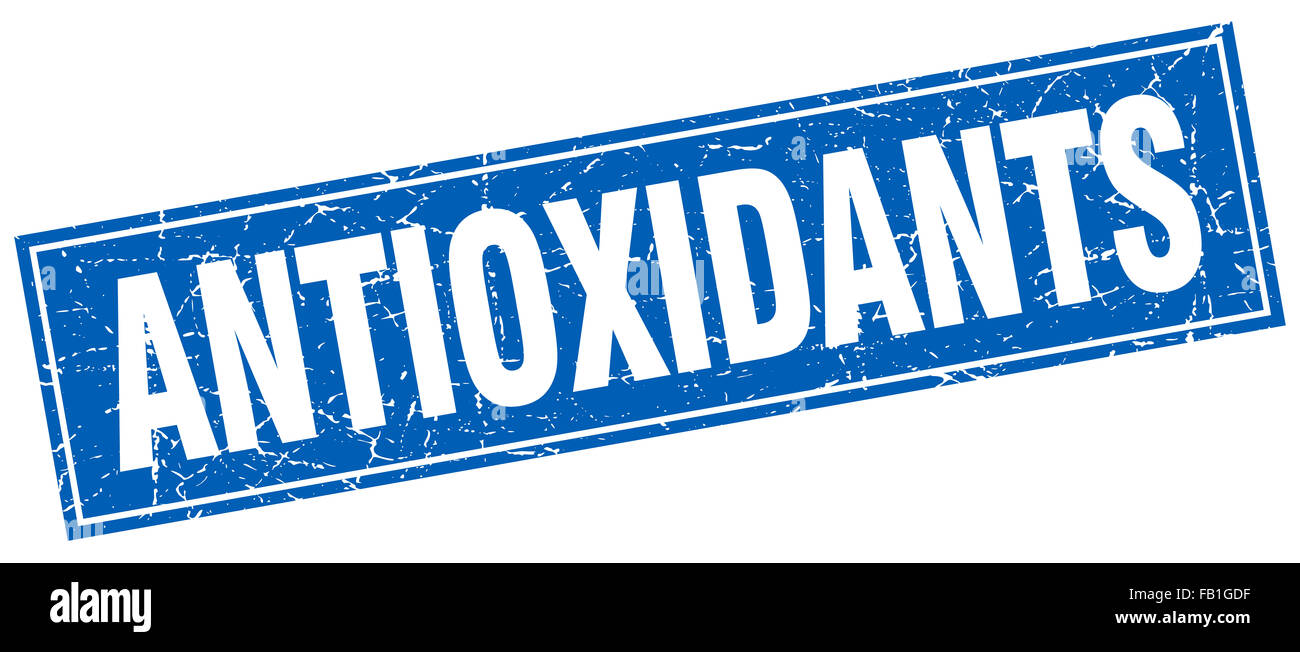 antioxidants blue square grunge stamp on white Stock Photo - Alamy