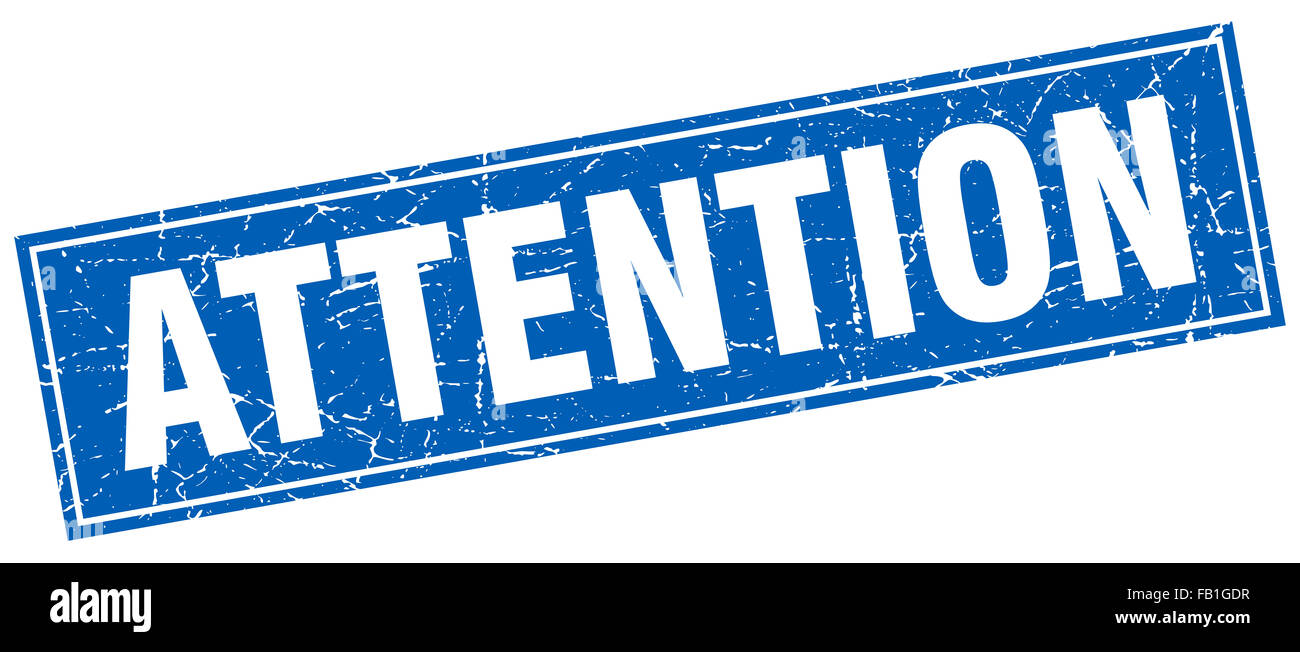 attention blue square grunge stamp on white Stock Photo - Alamy